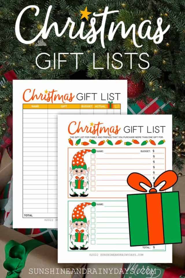Christmas Gift List - Sunshine and Rainy Days