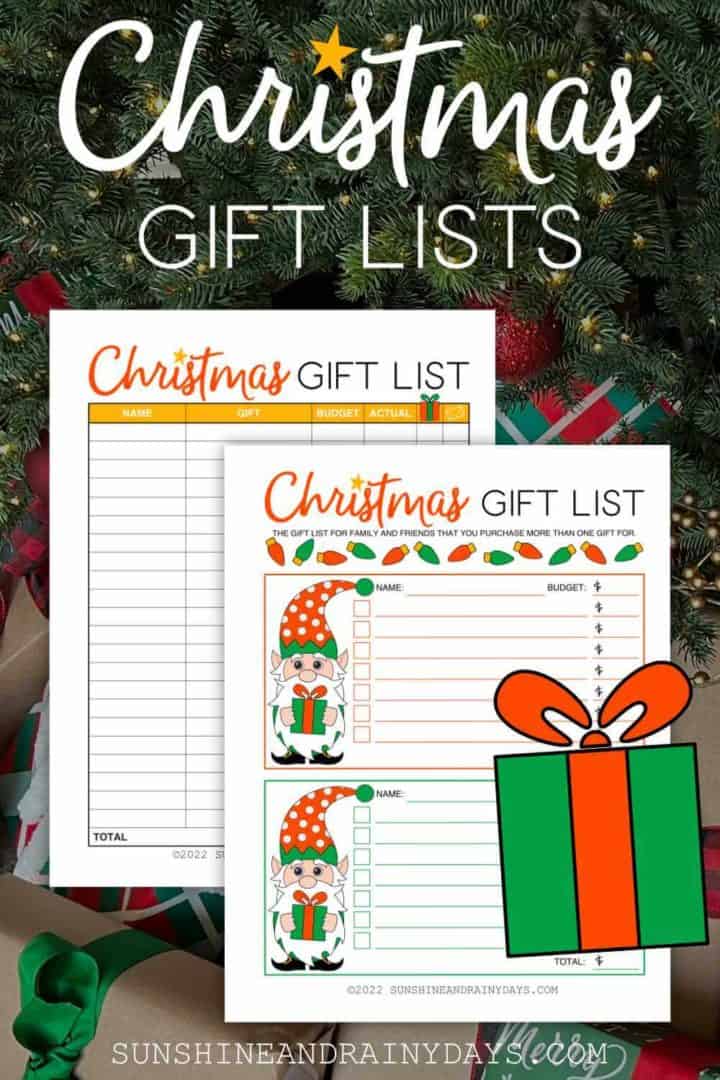 Christmas Gift List - Sunshine and Rainy Days