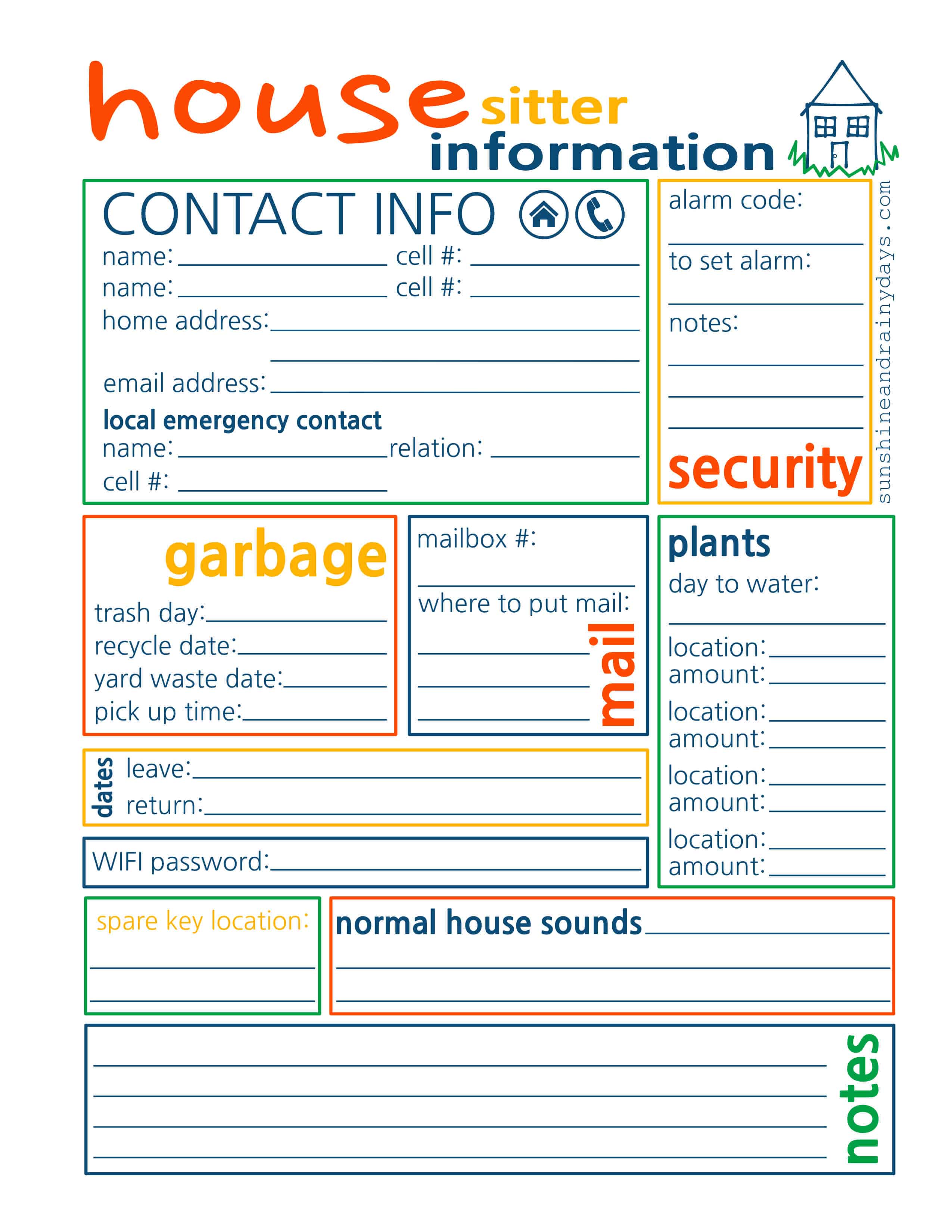 House Sitting Checklist Printable