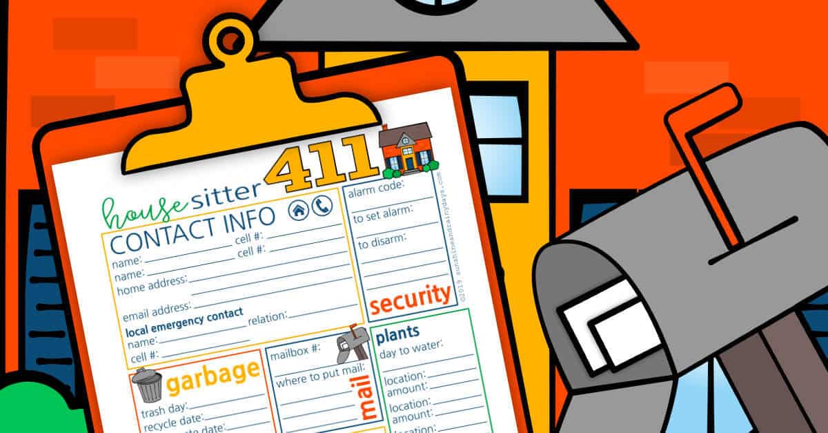 House Sitter Printable - Sunshine and Rainy Days