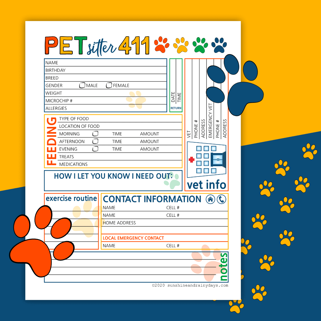 The Ultimate Pet Sitter Printable - Sunshine and Rainy Days The Ultimate Pet Sitter Printable - Sunshine and Rainy Days