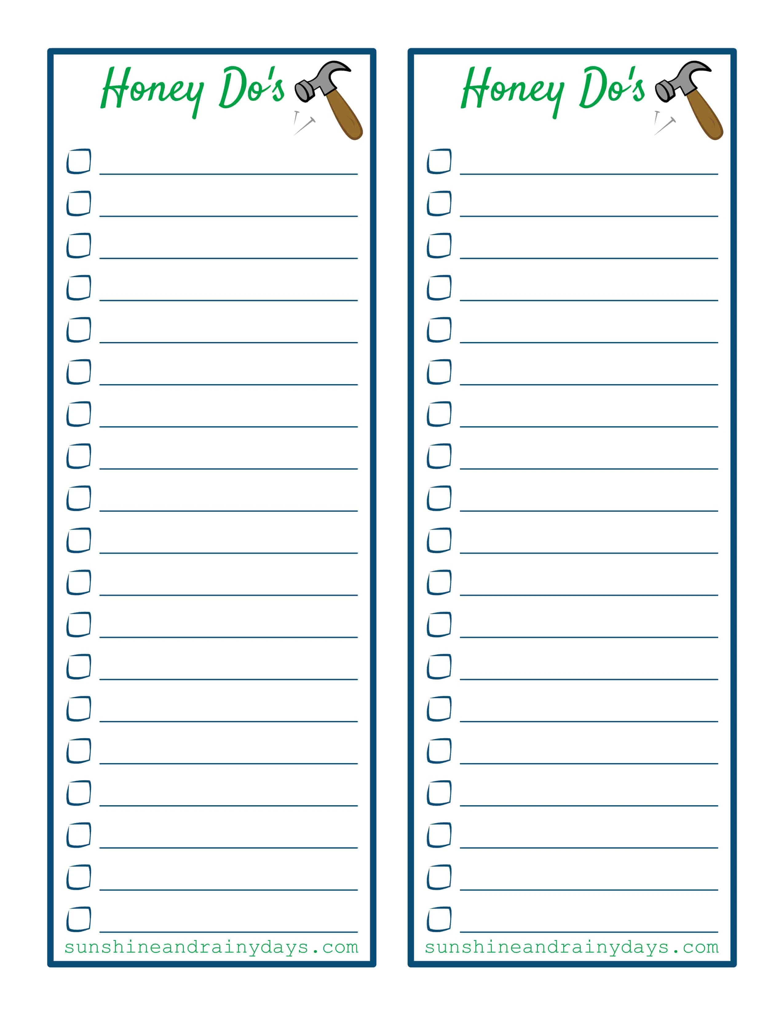 Honey Do's Printable! - Sunshine and Rainy Days
