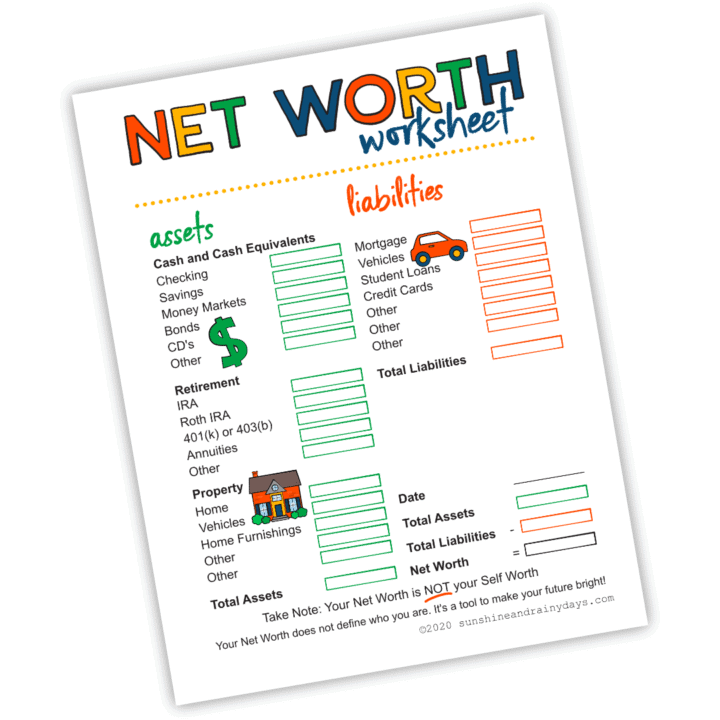 Net Worth Worksheet - Discover YOUR Net Worth - Sunshine and Rainy Days