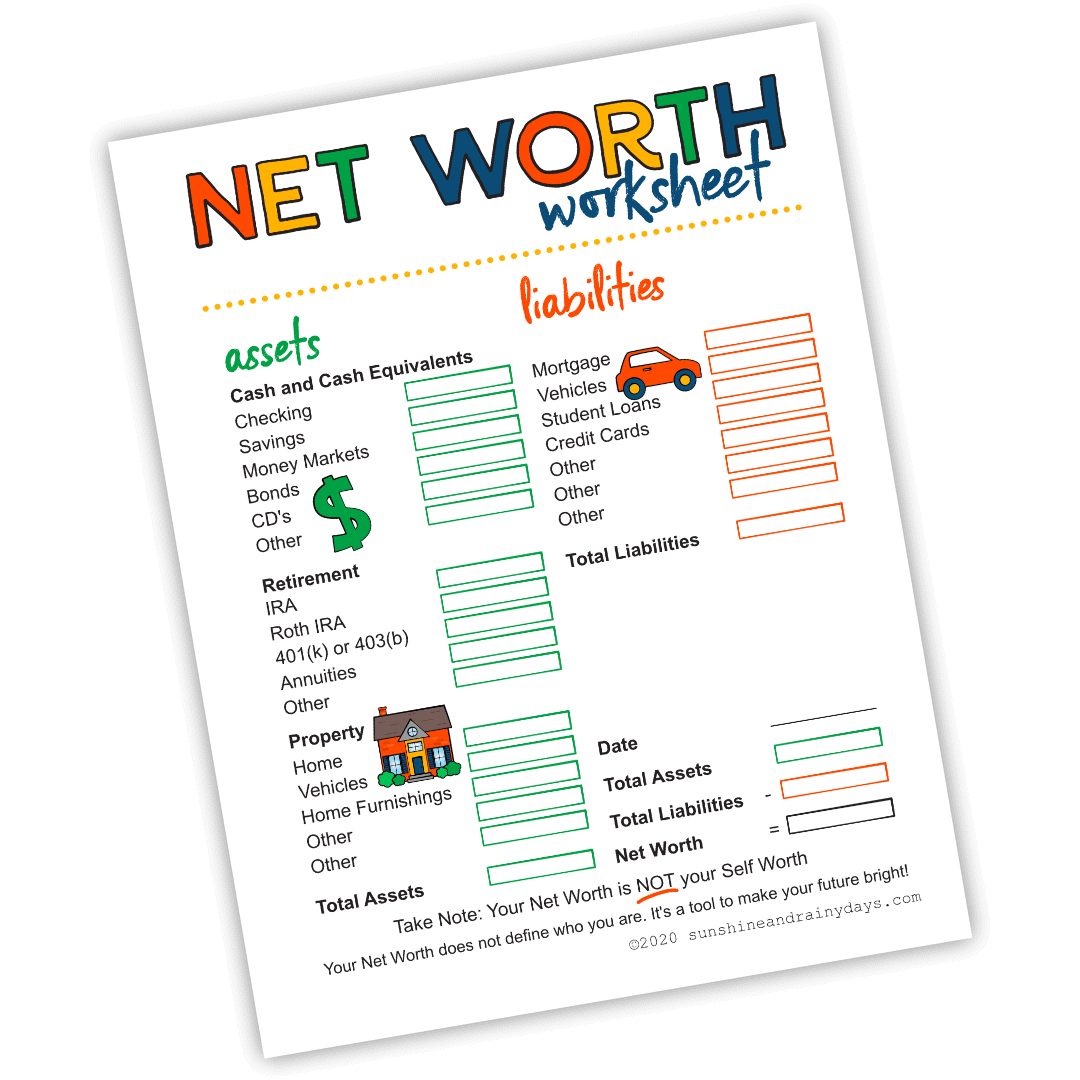 Net Worth Worksheet - Discover YOUR Net Worth - Sunshine and Rainy Days