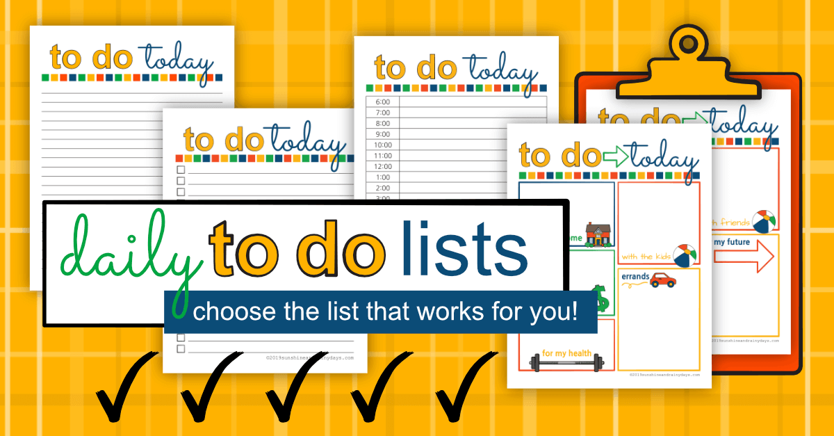 Daily To Do List Printables - Sunshine and Rainy Days
