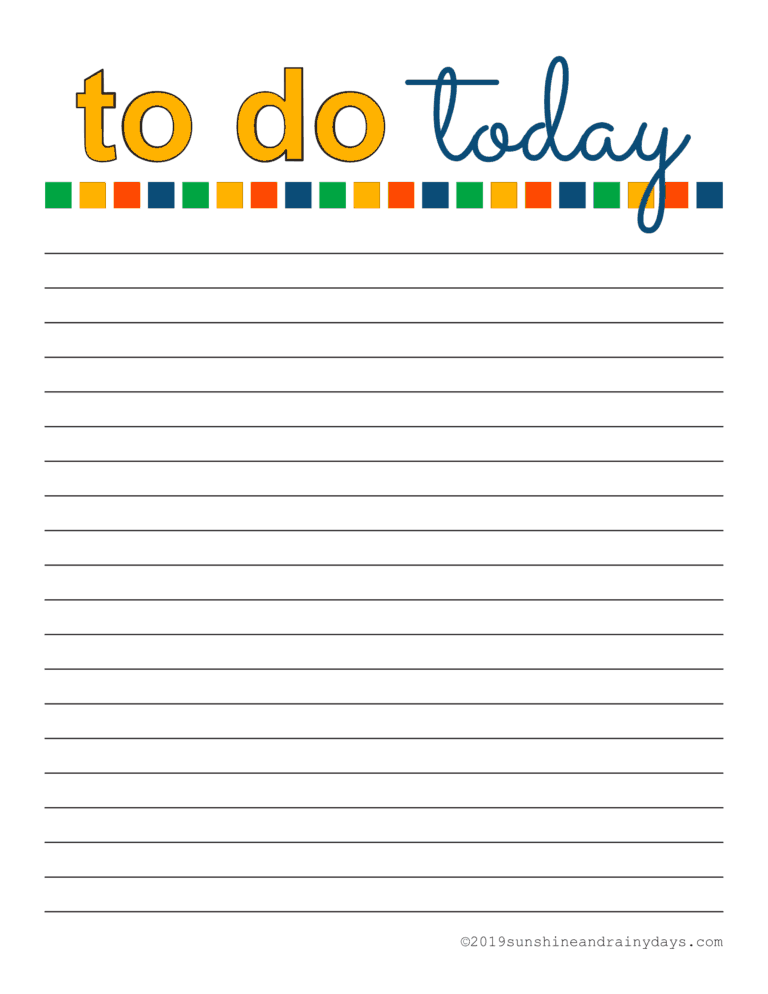 Daily To Do List Printables - Sunshine and Rainy Days