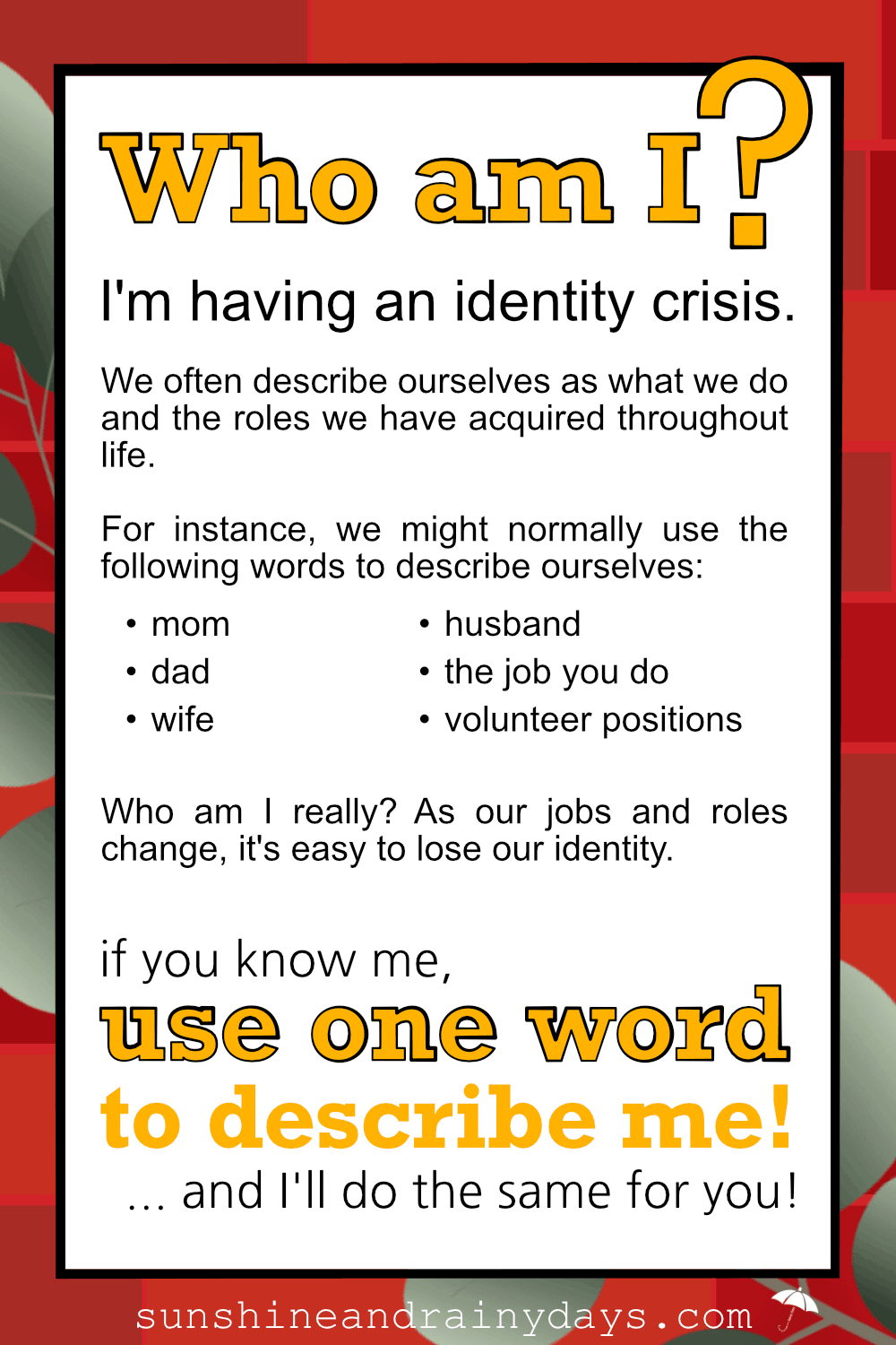 Who Am I? (worksheet) - Sunshine and Rainy Days