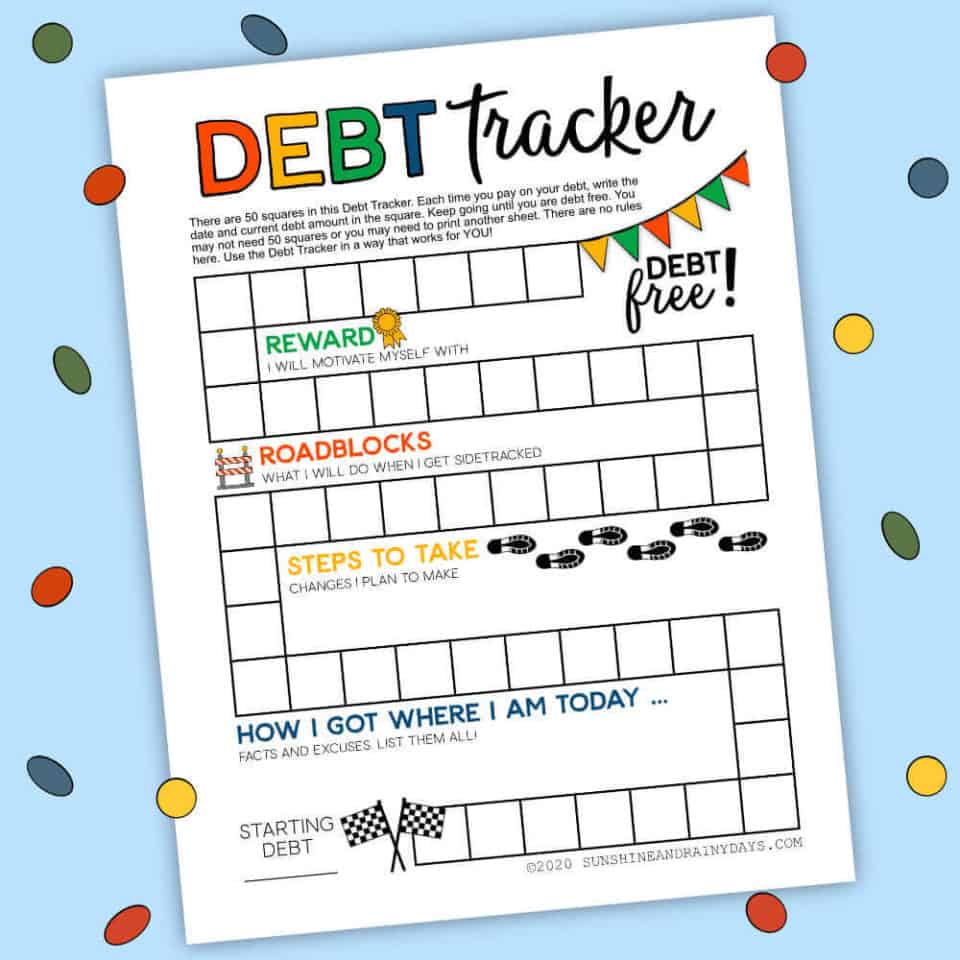 Debt Tracker Worksheet - Sunshine and Rainy Days