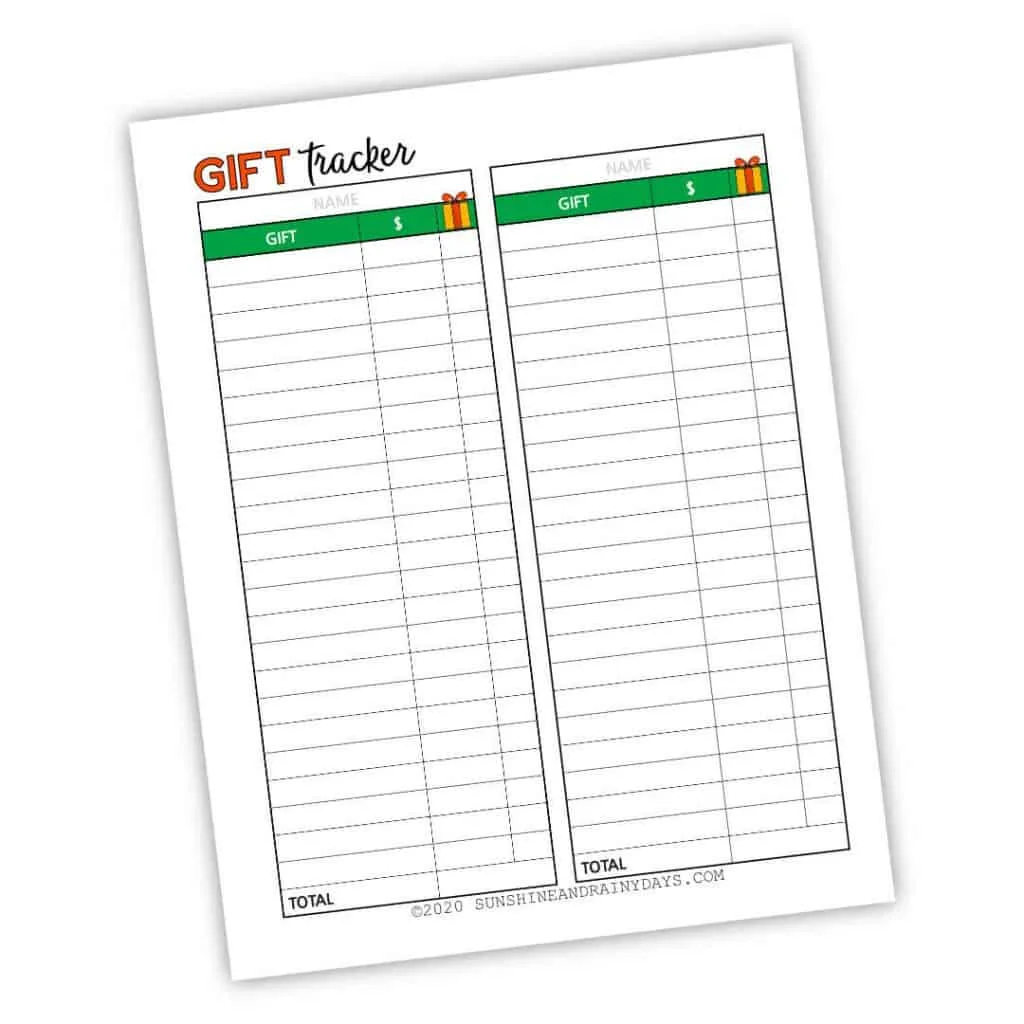 Printable Christmas Gift Tracker - Sunshine and Rainy Days