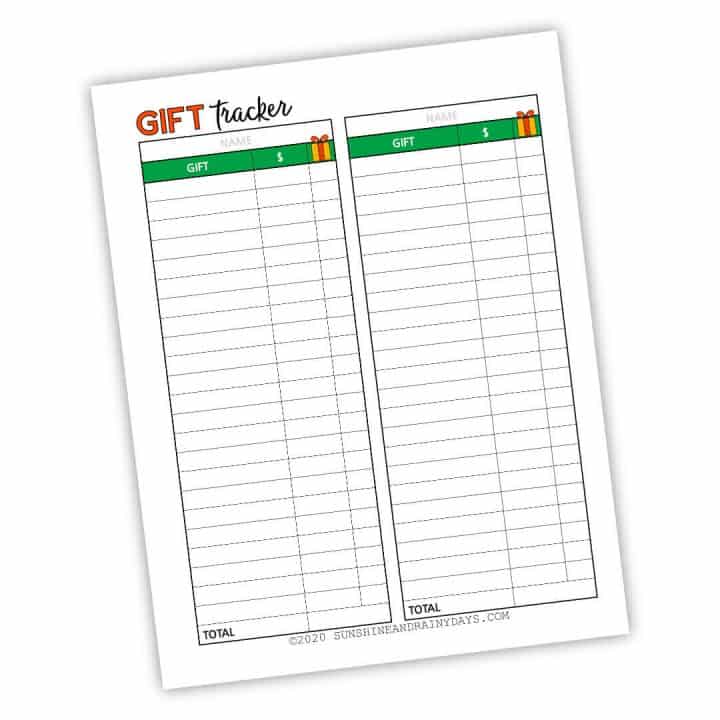 Printable Christmas Gift Tracker - Sunshine and Rainy Days