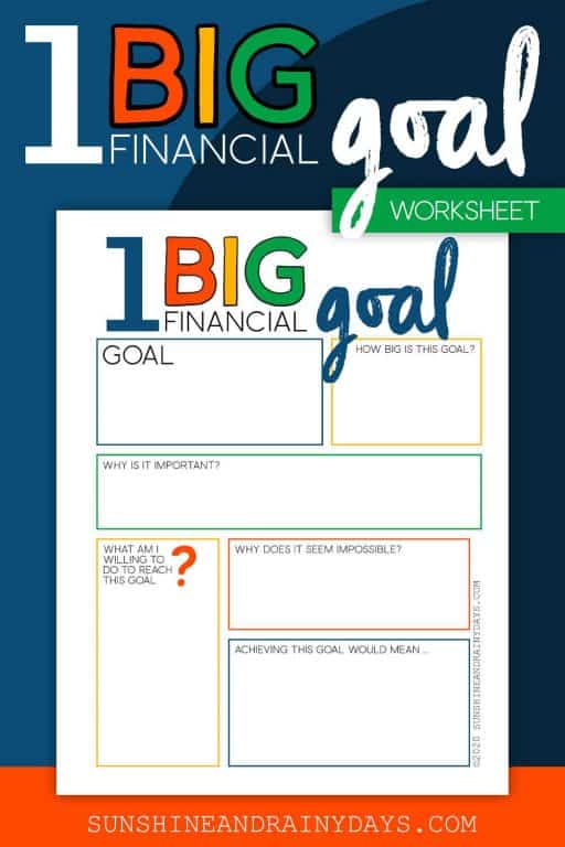 One Big Financial Goal Worksheet - Sunshine and Rainy Days