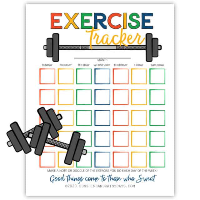 Printable Exercise Tracker - Sunshine and Rainy Days