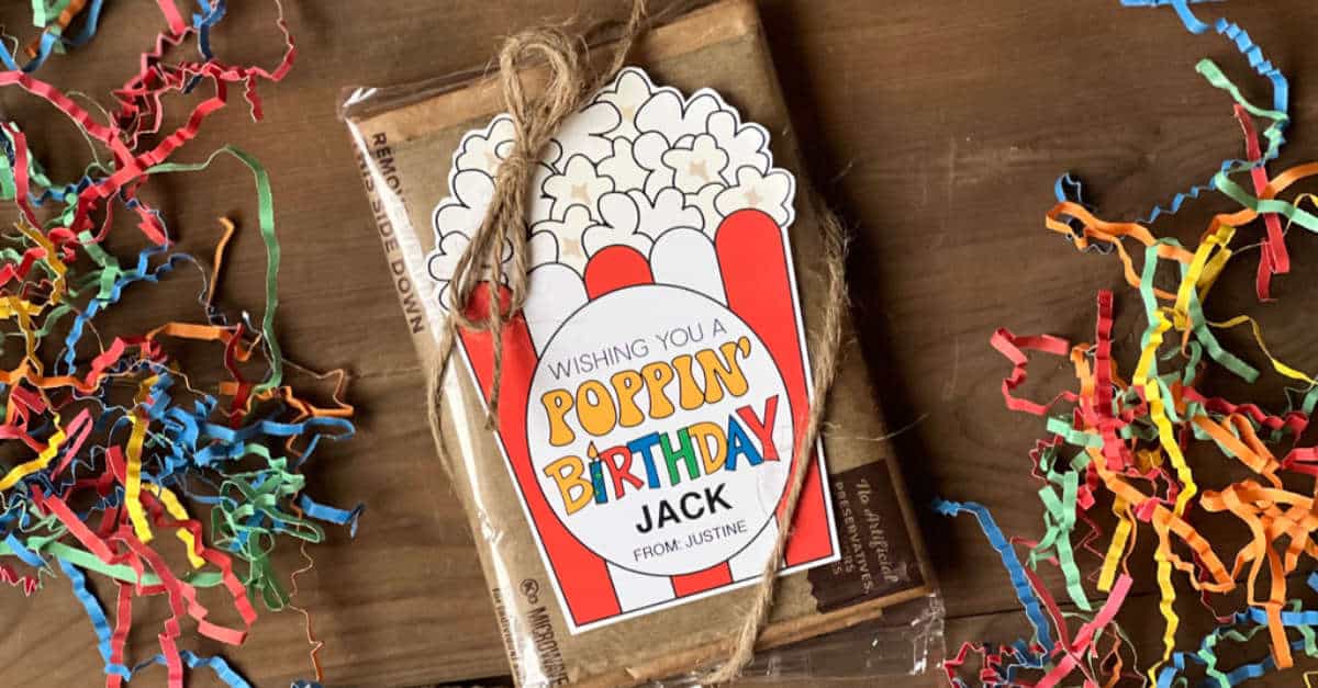 Happy Birthday Popcorn Tag - Sunshine and Rainy Days