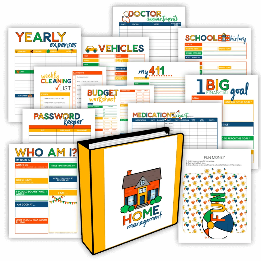 Home Management Binder System For Young Adults - Sunshine and Rainy Days