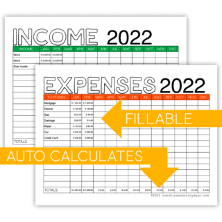 Income and Expense Printables - Sunshine and Rainy Days