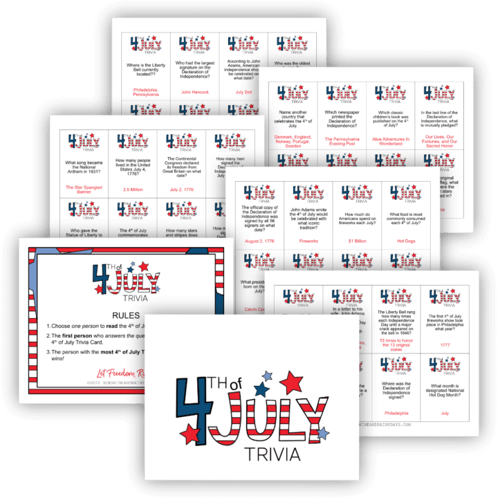 4th of July Trivia Game - Sunshine and Rainy Days