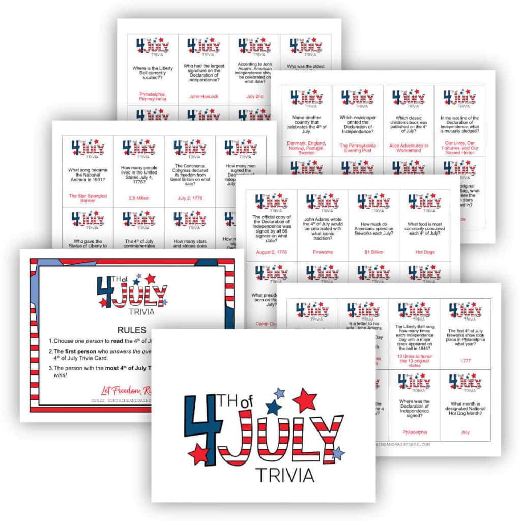 4th of July Trivia Game - Sunshine and Rainy Days