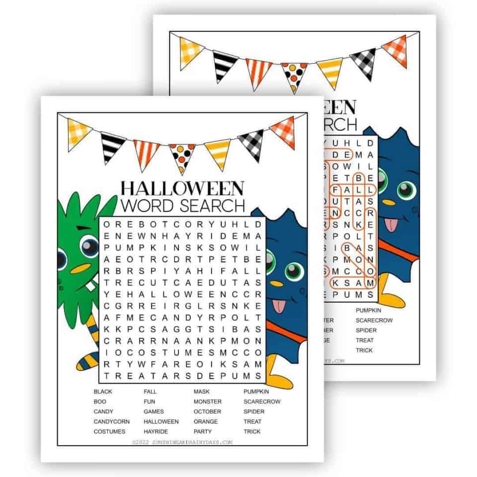 Halloween Word Search Printable - Sunshine and Rainy Days