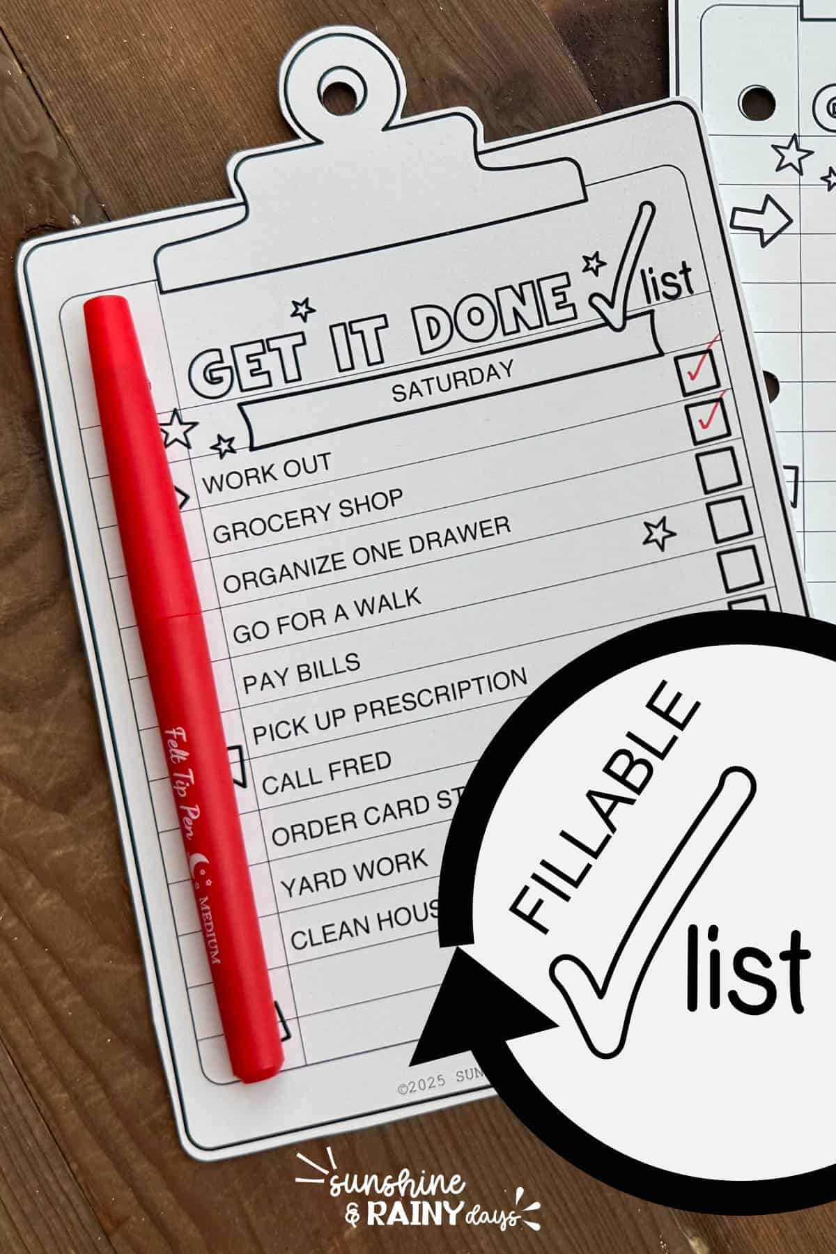 Fillable Things To Do Checklist - Sunshine and Rainy Days