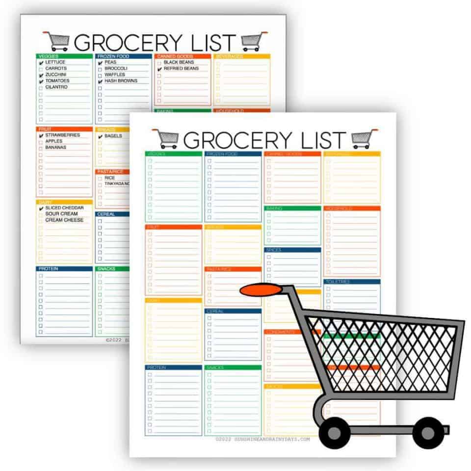 Customizable Grocery List Printable - Sunshine and Rainy Days