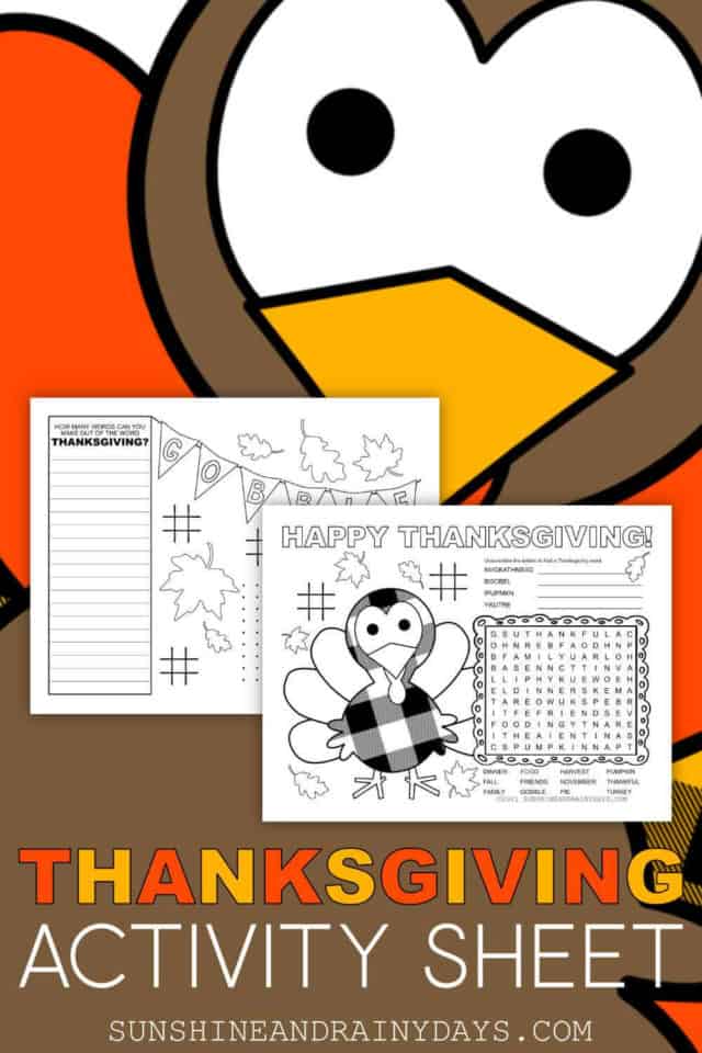 Thanksgiving Activity Sheet - Sunshine and Rainy Days