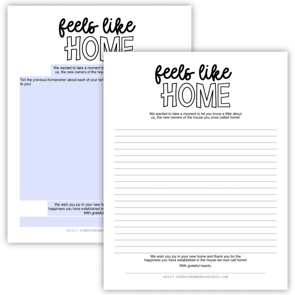 Sample Letter To The Previous Owner Of Your Home - Sunshine and Rainy Days