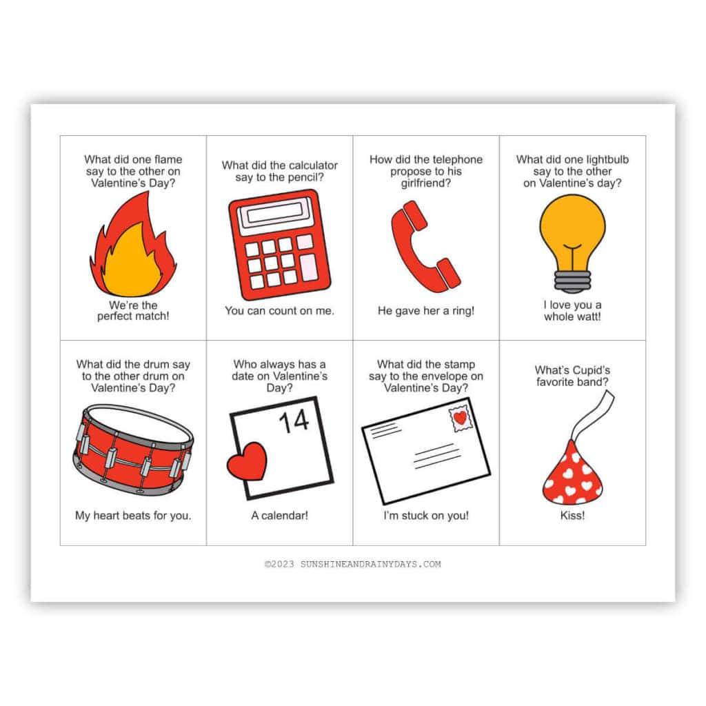 Printable Valentine's Day Jokes - Sunshine and Rainy Days