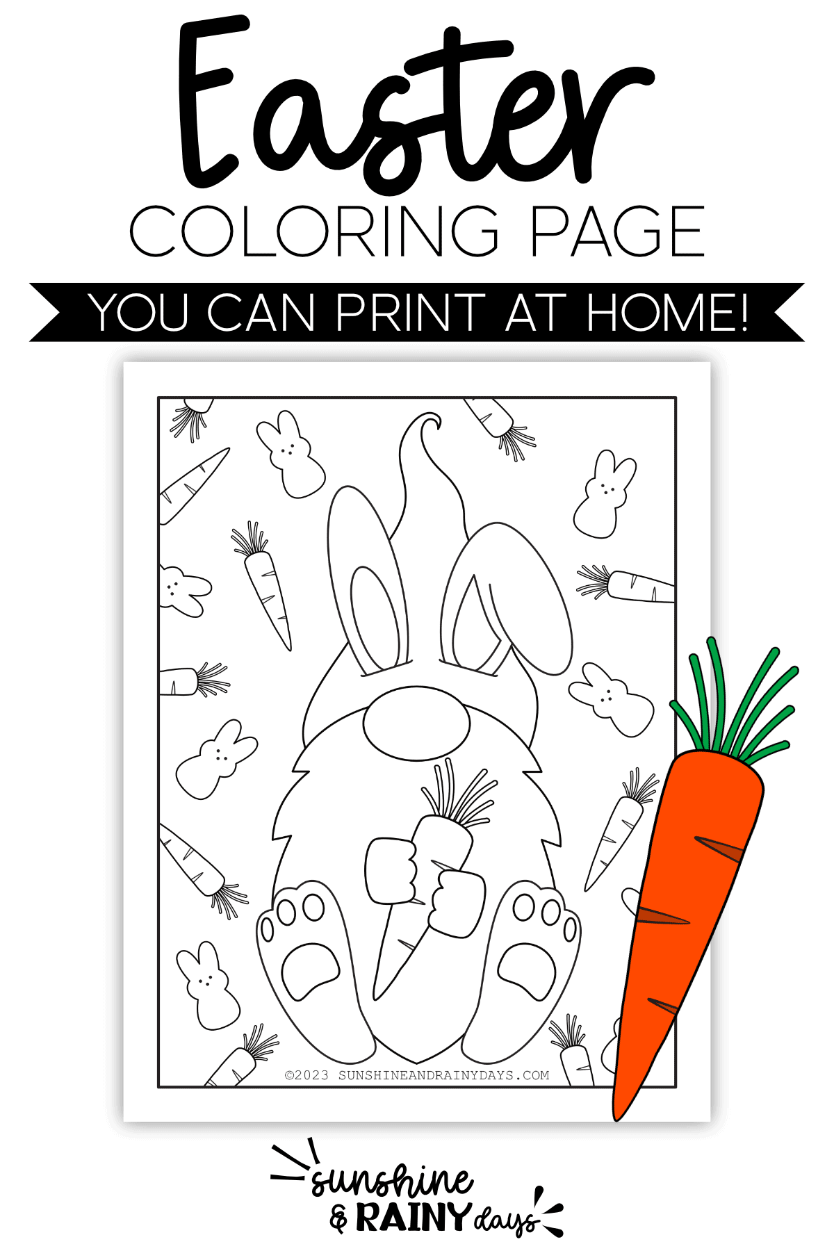 Printable Easter Gnome Coloring Pages - Sunshine and Rainy Days