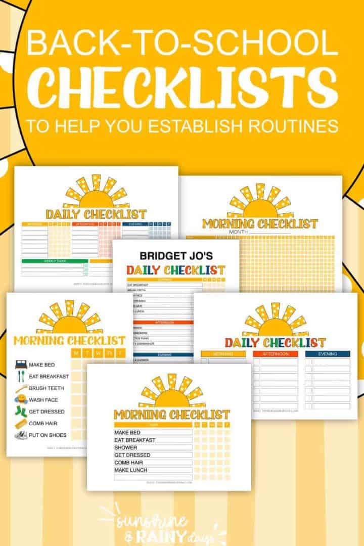 Back-To-School Checklists - Sunshine and Rainy Days
