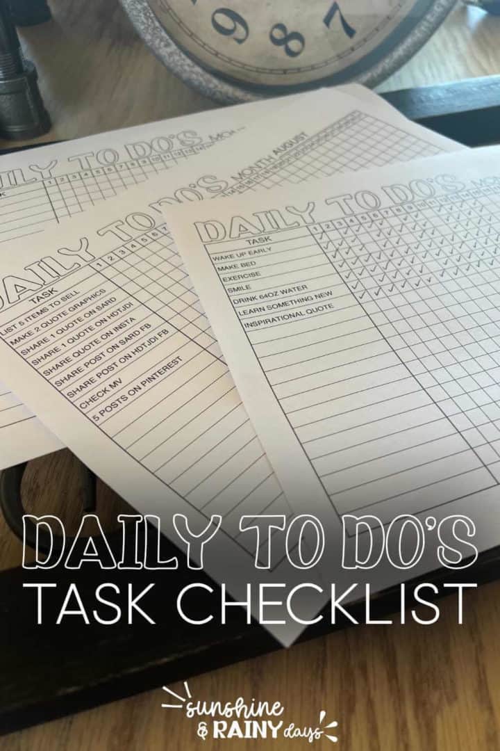 Daily To Do Checklist - Sunshine and Rainy Days