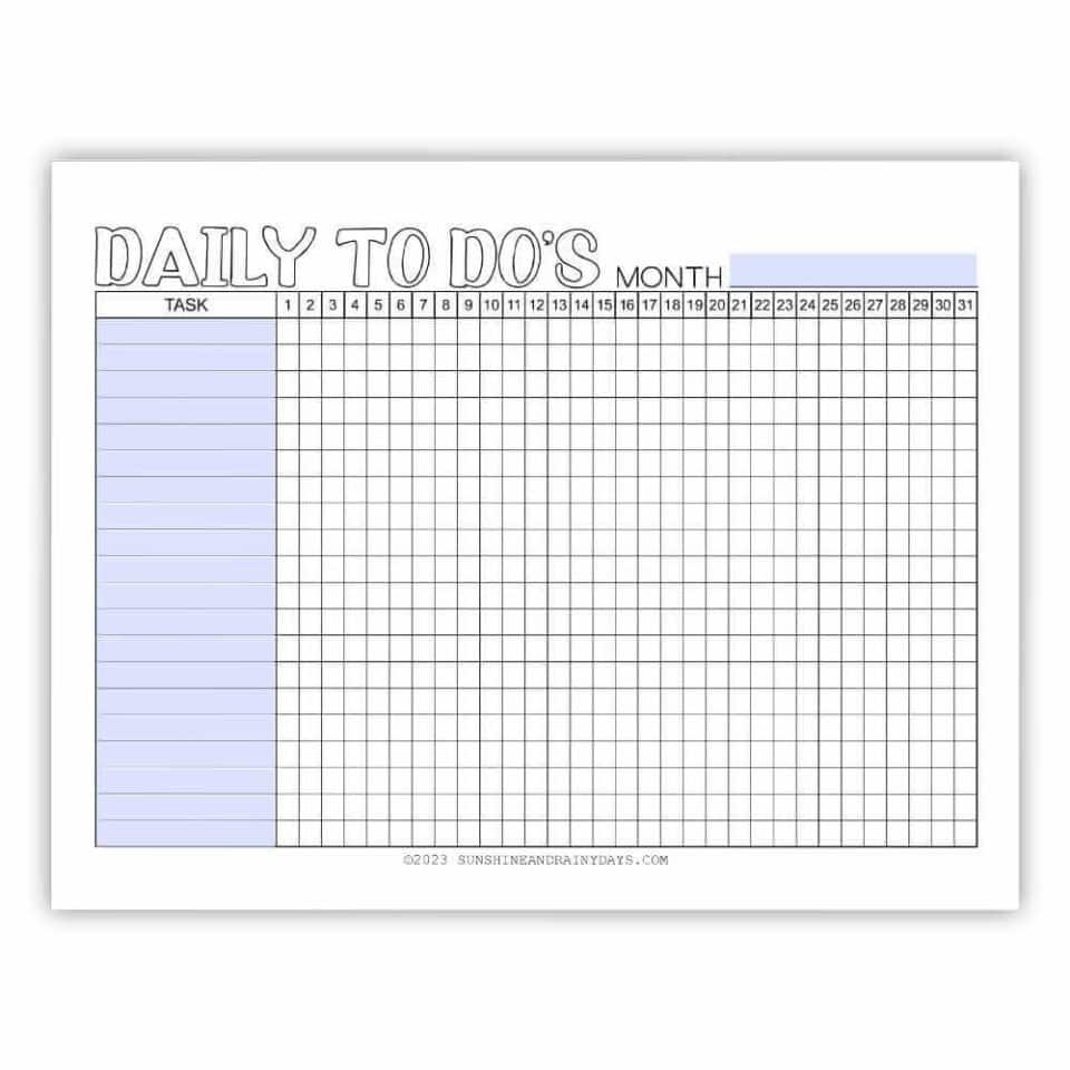 Daily To Do Checklist - Sunshine and Rainy Days