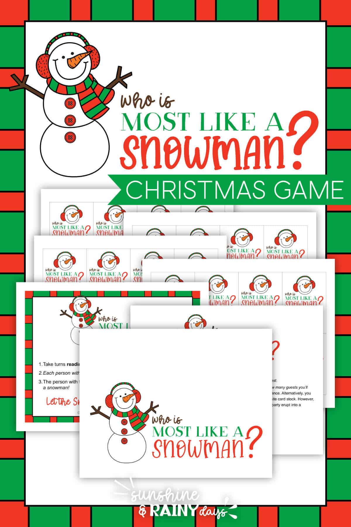 Who Is Most Like A Snowman Christmas Party Game - Sunshine and Rainy Days