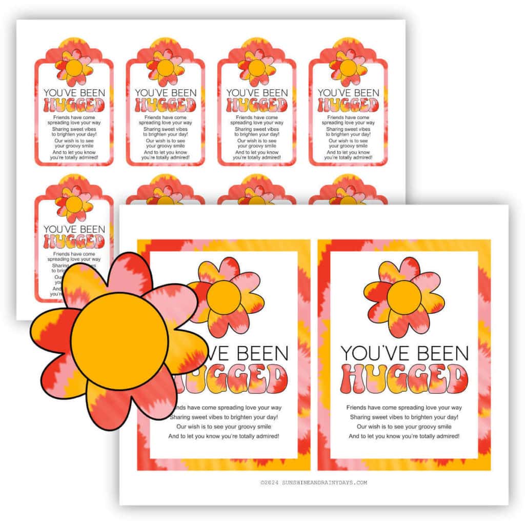 Groovy You've Been Hugged Printable Tags - Sunshine and Rainy Days