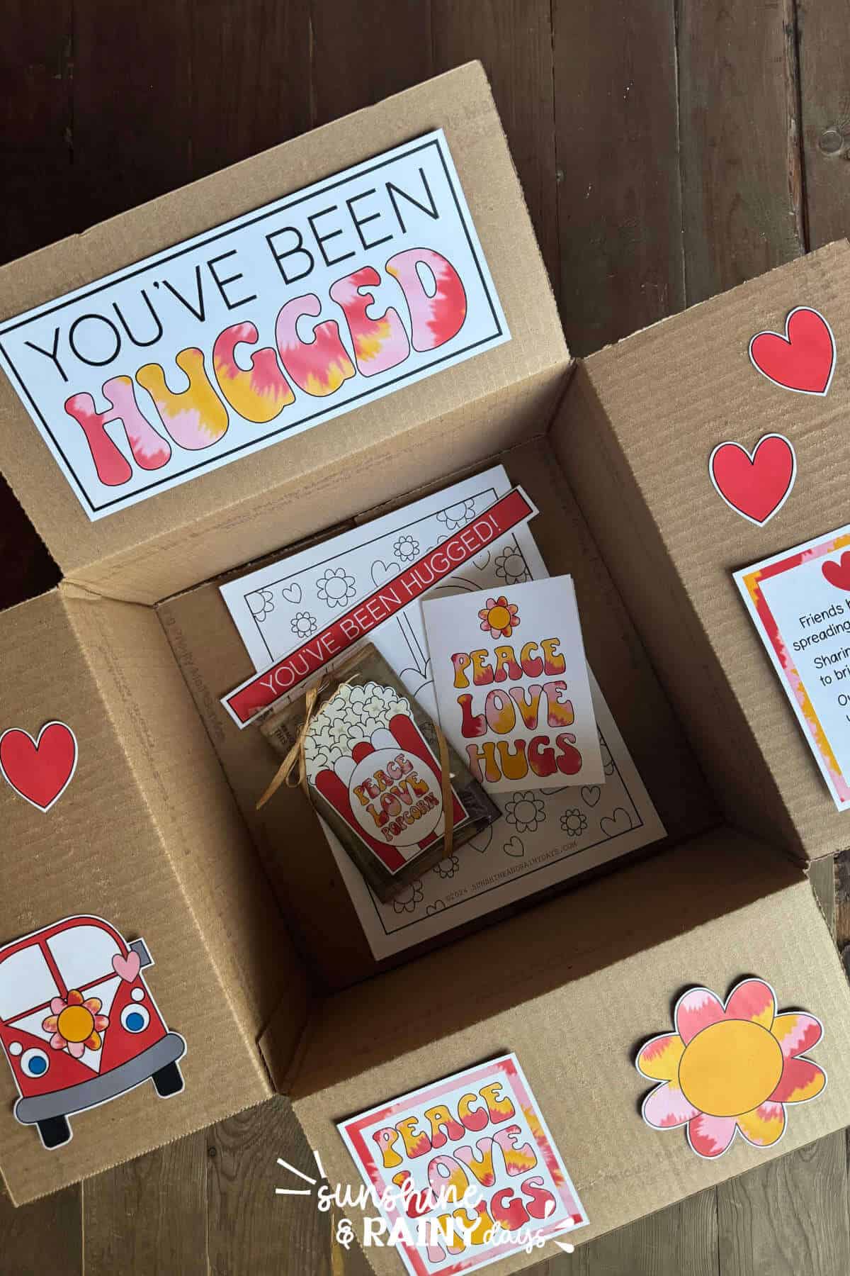 Groovy You've Been Hugged Care Package Printables - Sunshine and Rainy Days