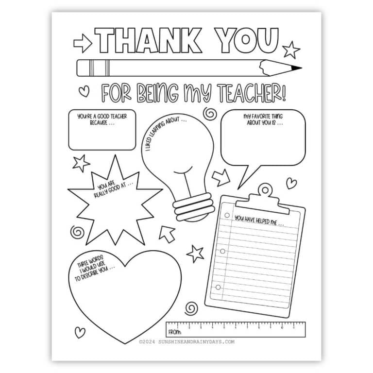 All About My Teacher Appreciation Coloring Page Printable - Sunshine ...