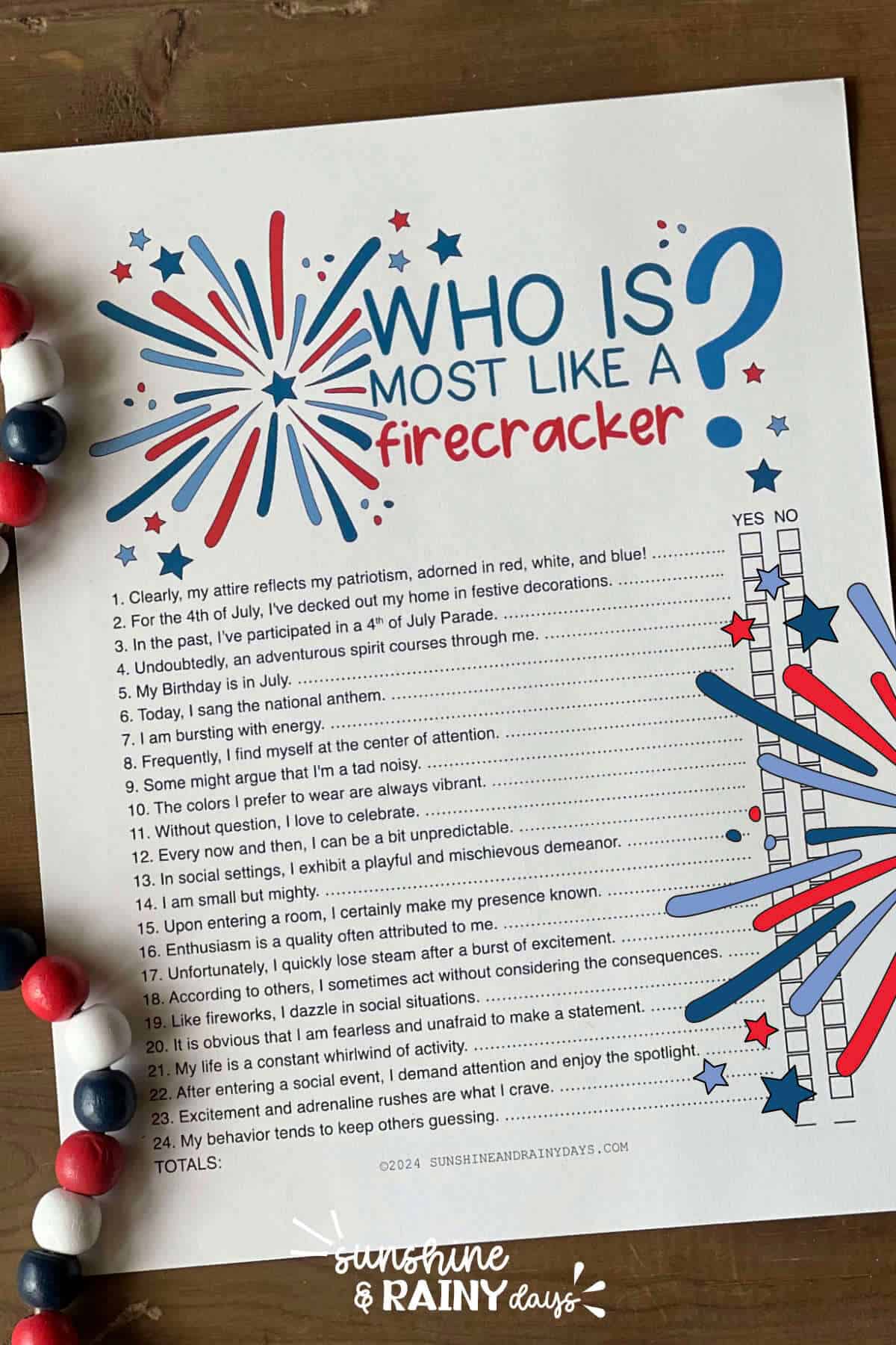 Who Is Most Like A Firecracker 4th of July Game - Sunshine and Rainy Days