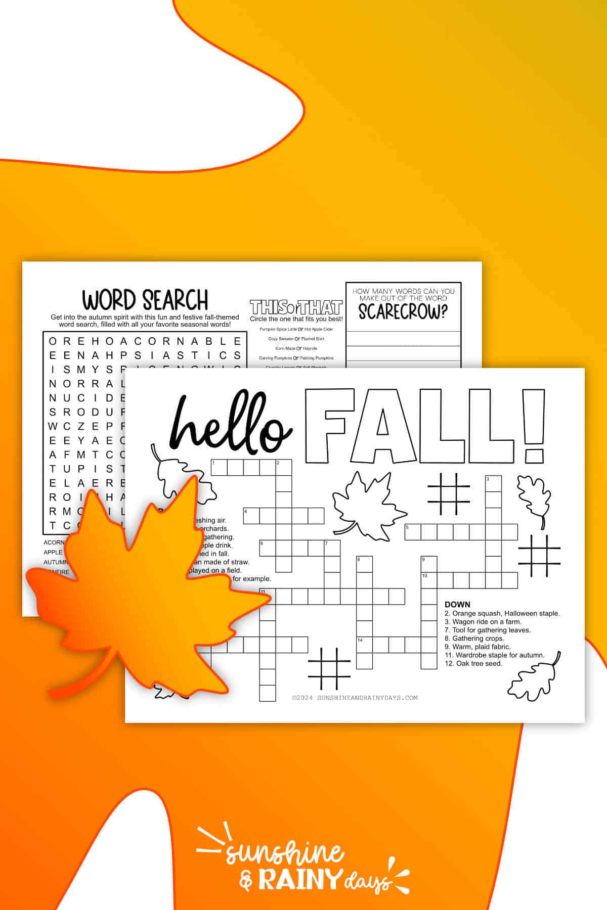 Printable Fall Activity Sheet - Sunshine and Rainy Days