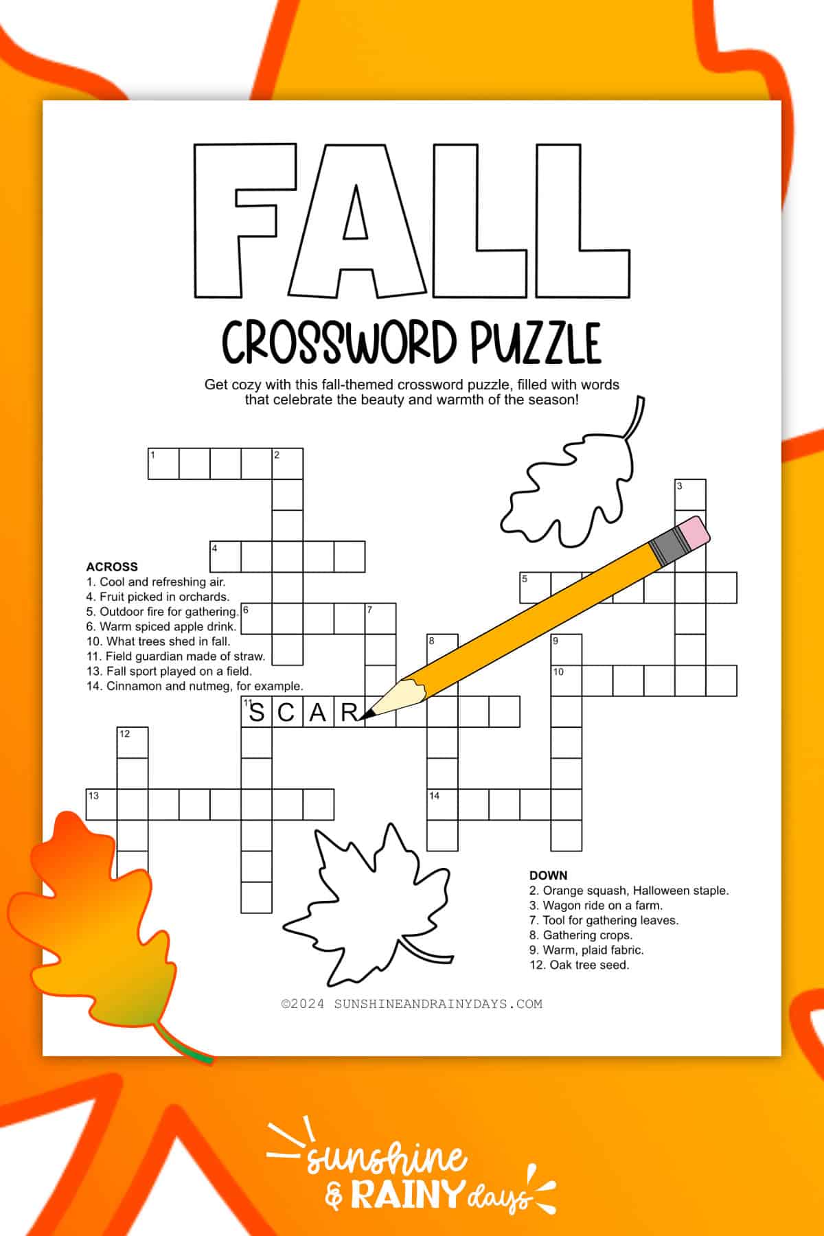 Fall Crossword Puzzle - Sunshine and Rainy Days