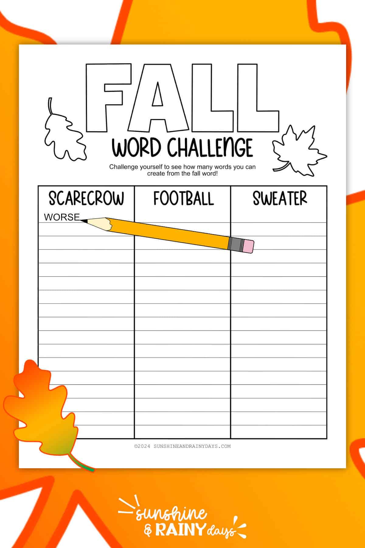 Fall Word Challenge - Sunshine and Rainy Days