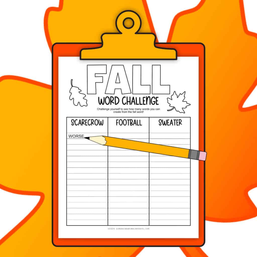 Fall Word Challenge - Sunshine and Rainy Days