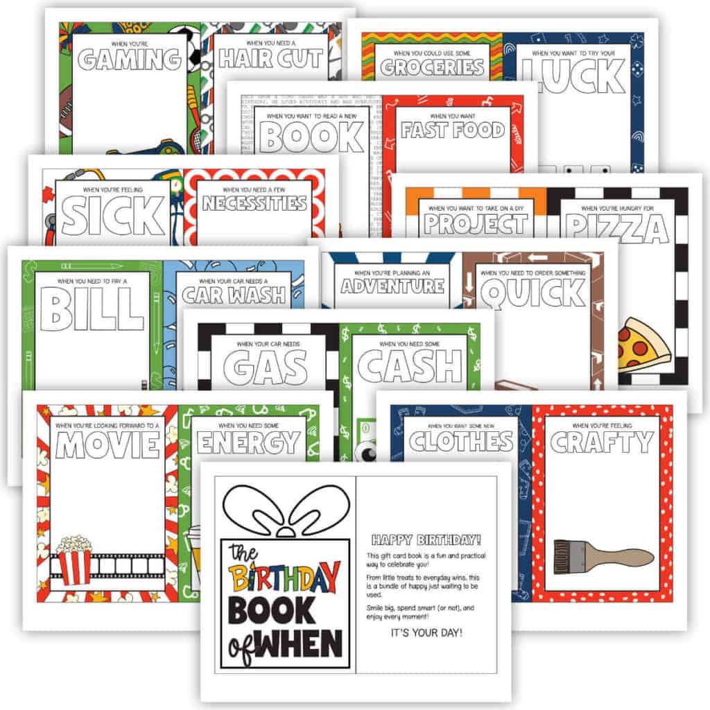 Printable Birthday Gift Card Book - Sunshine and Rainy Days