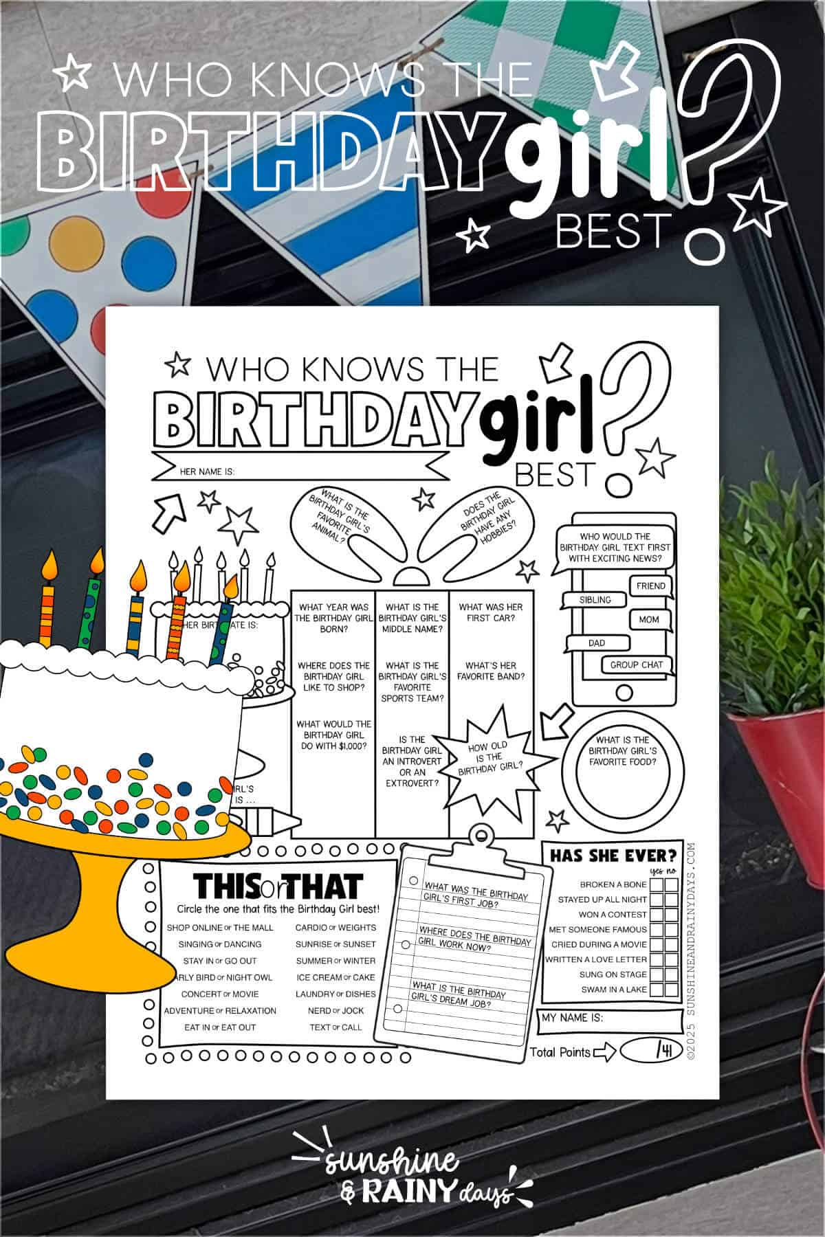 Who Knows The Birthday Girl Best Party Game - Sunshine and Rainy Days